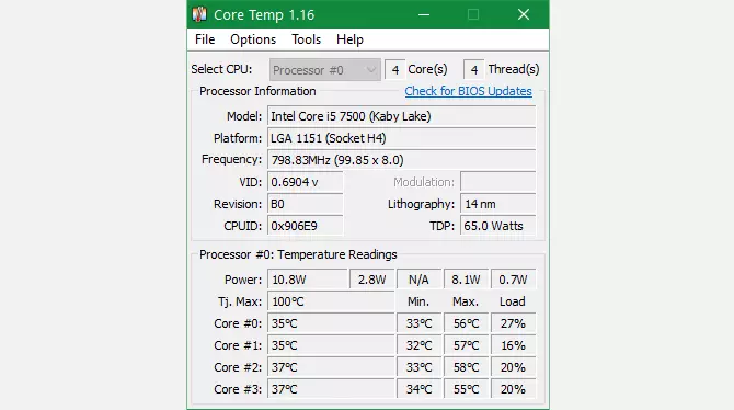 Maitiro ekutarisa iyo CPU Tembiricha paPC yako 10489_3