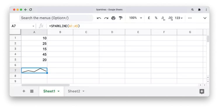 Giunsa Pagdugang ang mga Sparkline sa Google Sheets aron Ipakita ang Minimalist nga Data 10942_2