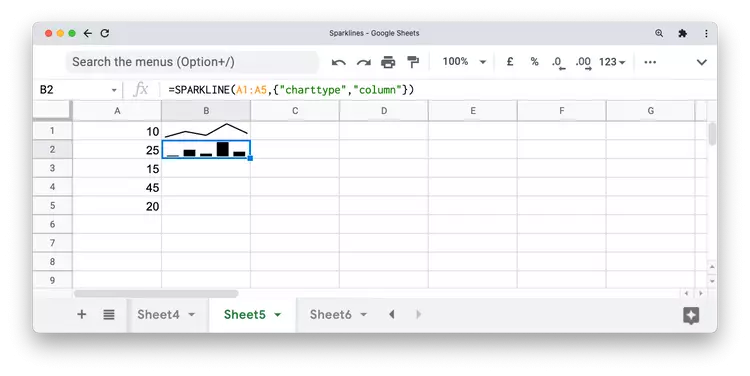 របៀបបន្ថែម Sparklines នៅក្នុង Google Sheets ដើម្បីបង្ហាញទិន្នន័យតិចតួចបំផុត។ 10942_6