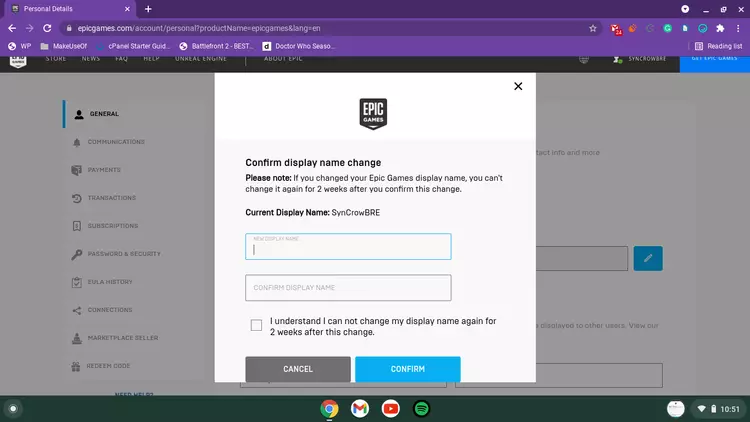 كيفية تغيير اسم Epic Games الخاص بك 11947_2