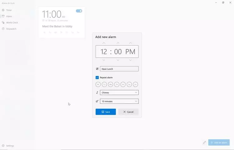 Si të përdorni aplikacionin Alarm dhe Orën Botërore në Windows 10 13541_4