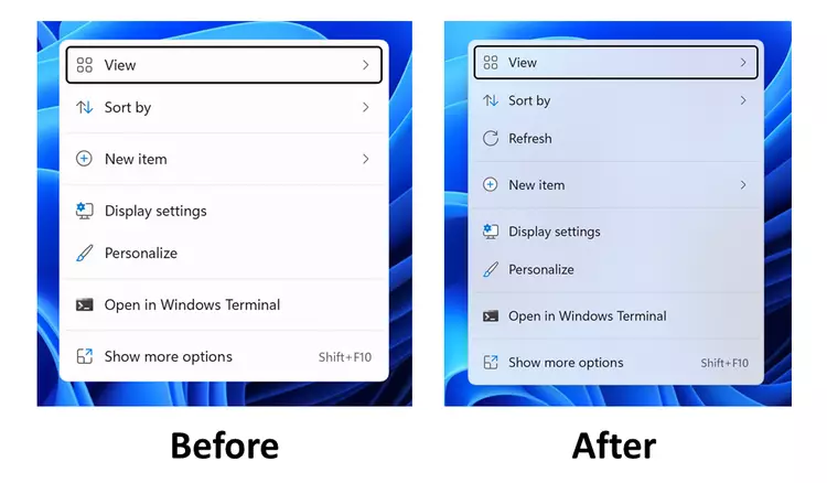 Microsoft dia manomboka Windows 11's Context Menus mahavariana 13577_2