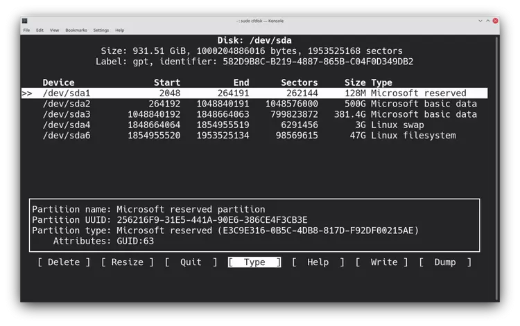 Cum să creați, să redimensionați și să ștergeți partițiile Linux cu Cfdisk 13634_2