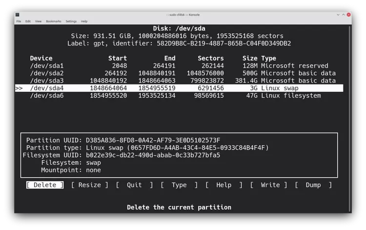 Comment créer, redimensionner et supprimer des partitions Linux avec Cfdisk 13634_8