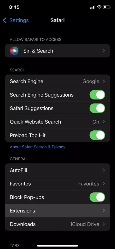 Panghuli, Maaari Mong Mag-install ng Mga Safari Extension sa iPhone Gamit ang iOS 15: Ganito 14095_3