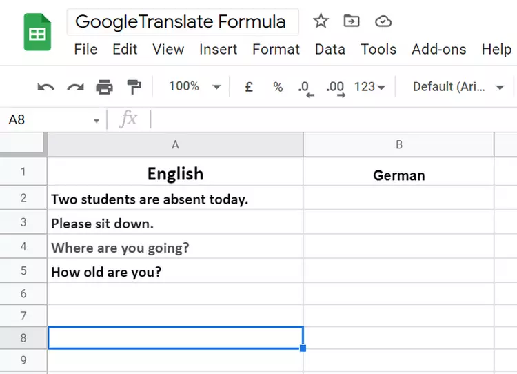 Ինչպես օգտագործել Google Translate ֆունկցիան Google Sheets-ում 14341_2