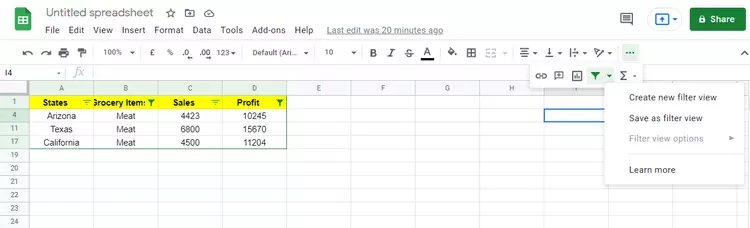 Kumaha Nganggo Filter Views dina Google Sheets 14347_17