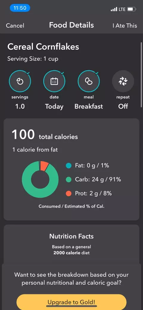 Mapulogalamu 5 Abwino Kwambiri Owerengera Ma calories pa Android ndi iPhone 15528_11