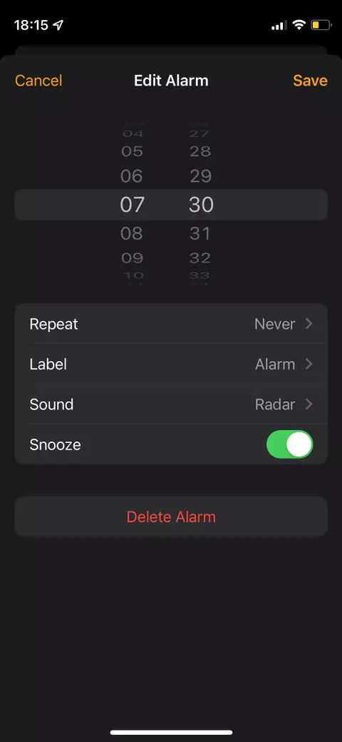 Hur man tar tillbaka knappsatsen i väckarklockan i iOS 15 15824_2