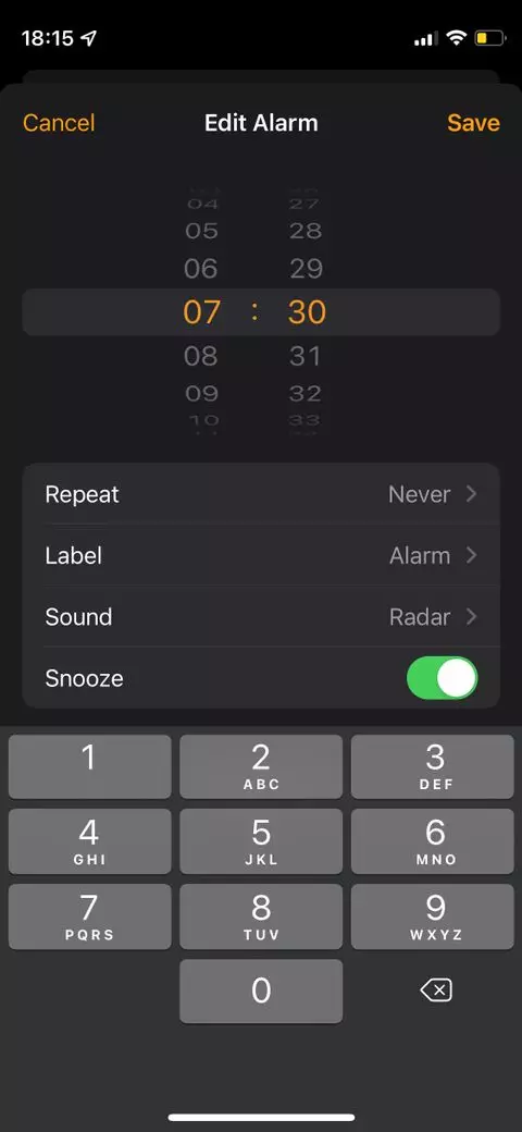 Meriv çawa di iOS 15-ê de Têketina Klavyeyê ya di demjimêra alarmê de vedigere 15824_3