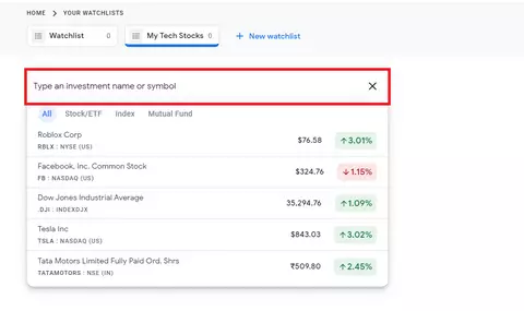 Google Finance-da aktsiyalarni kuzatish ro'yxatini qanday yaratish mumkin 16105_4