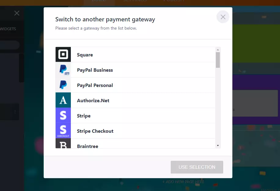Jotform ရှိ Payment Gateways ၏ မျက်နှာပြင်ဓာတ်ပုံ
