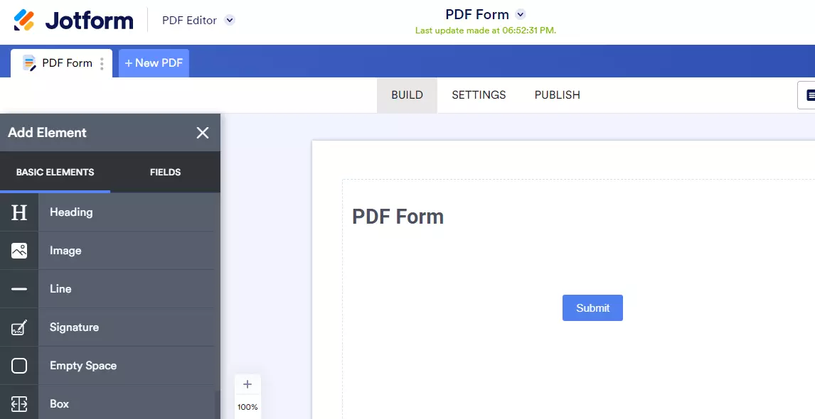 Jotform Fillable PDF Form ၏ မျက်နှာပြင်ဓာတ်ပုံ