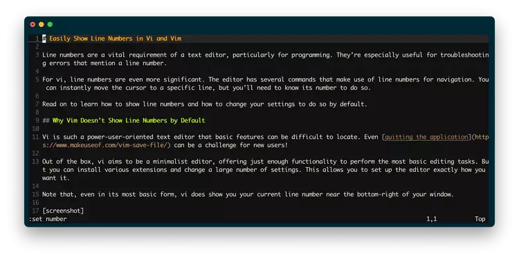 Vi மற்றும் Vim இல் வரி எண்களை எளிதாகக் காட்டு 1807_2