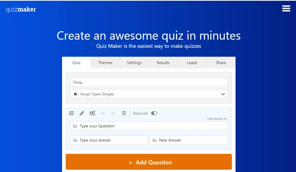 Snímka obrazovky aplikácie Quiz Maker