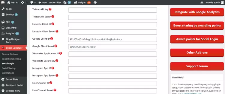 Super Socializer менен WordPressке социалдык логинди кантип кошуу керек 20349_16