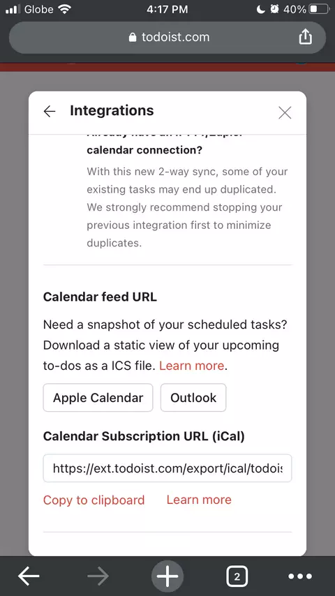 Πώς να συνδέσετε το Todoist με το Ημερολόγιο της Apple 2094_8