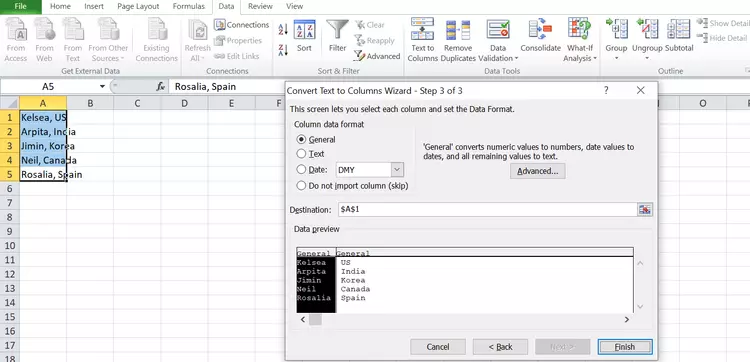 Hur man delar upp Excel-celler med en avgränsare 21192_10