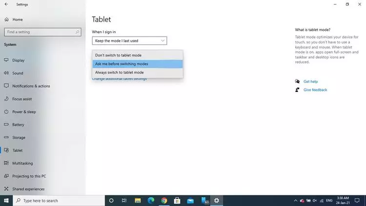 Nigute ushobora kuzimya uburyo bwa Tablet muri Windows 10 21242_5