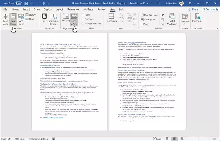 Jak czytać strony obok siebie jak książkę w programie Microsoft Word 21283_2