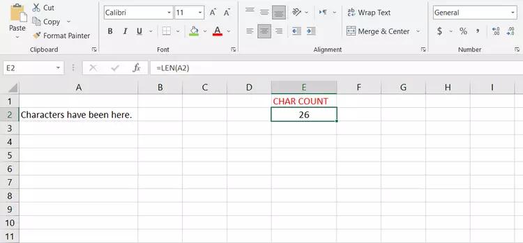 LEN လုပ်ဆောင်ချက်ဖြင့် Excel တွင် စာလုံးများနှင့် စာလုံးများကို ရေတွက်နည်း 21723_2