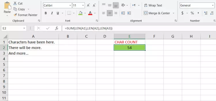 Szavak és karakterek számolása az Excelben a LEN függvény segítségével 21723_3