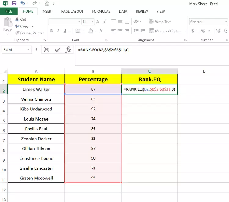 Cómo usar la función Rank y SUMPRODUCT en Excel con COUNTIF 21851_4