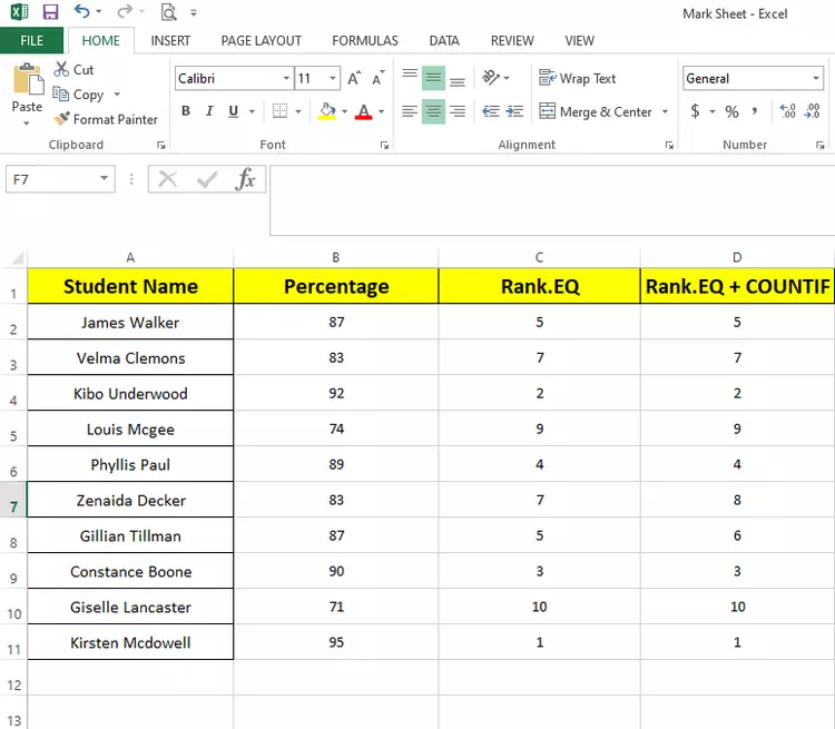 Slik bruker du funksjonen Rangering og SUMPRODUCT i Excel med COUNTIF 21851_6