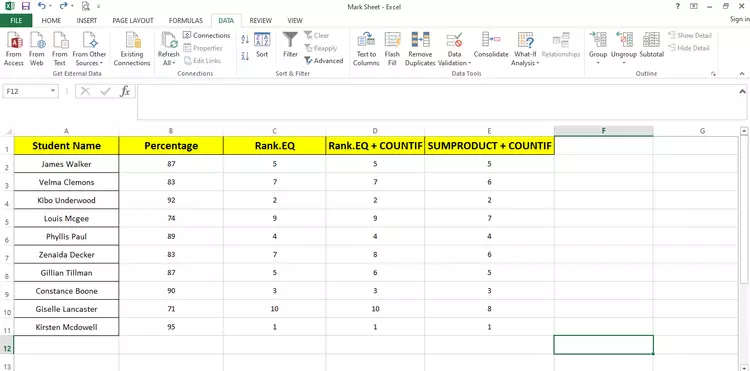 Kaip naudoti rango ir SUMPRODUCT funkciją programoje „Excel“ su COUNTIF 21851_8