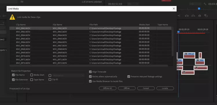 په Adobe Premiere Pro کې د آفلاین میډیا بیا لینک کولو څرنګوالی 22219_6
