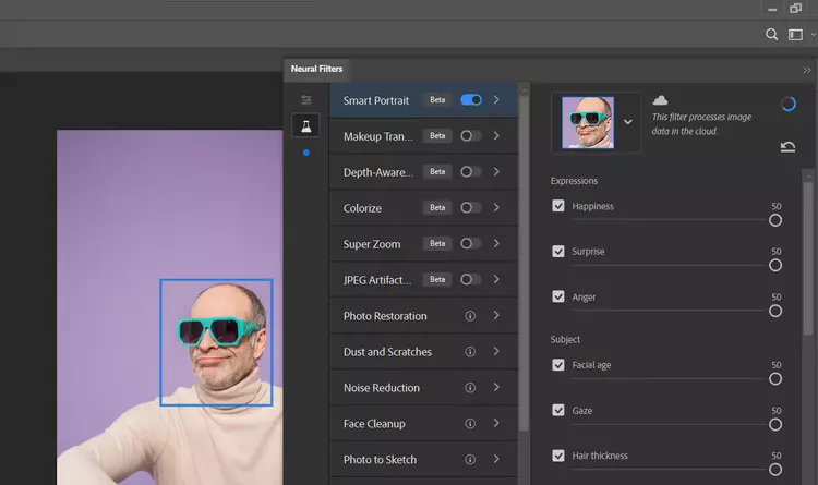 Wéi benotzen ech Photoshop Neural Filtere fir witzeg Gesiichter ze kreéieren 22328_6