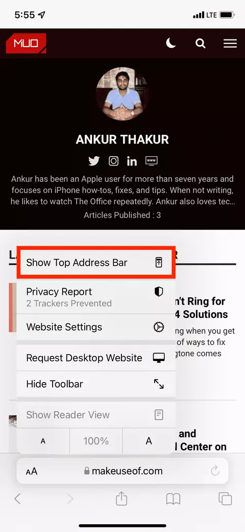 iPhone Safari Search Bar ကို iOS 15 တွင် ထိပ်တန်းသို့ ရွှေ့နည်း 22381_3