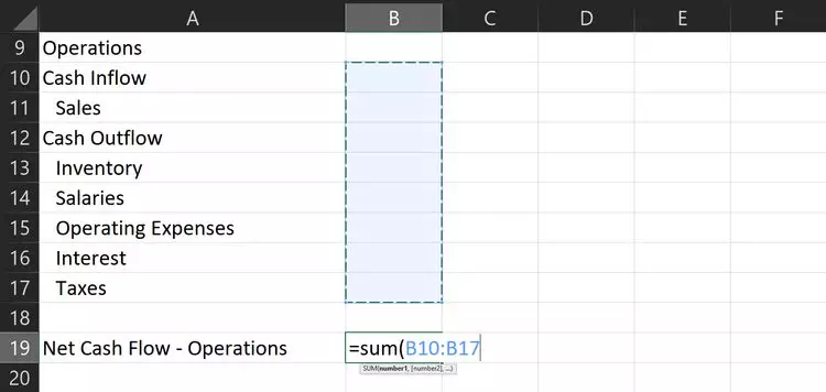 如何在 Microsoft Excel 中制作现金流量表 24776_11