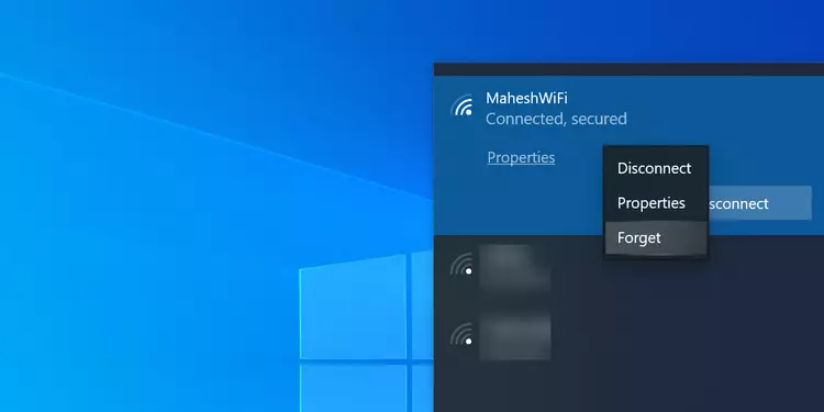 Windows 10 တွင် Wi-Fi ကွန်ရက်ကို မေ့နည်း