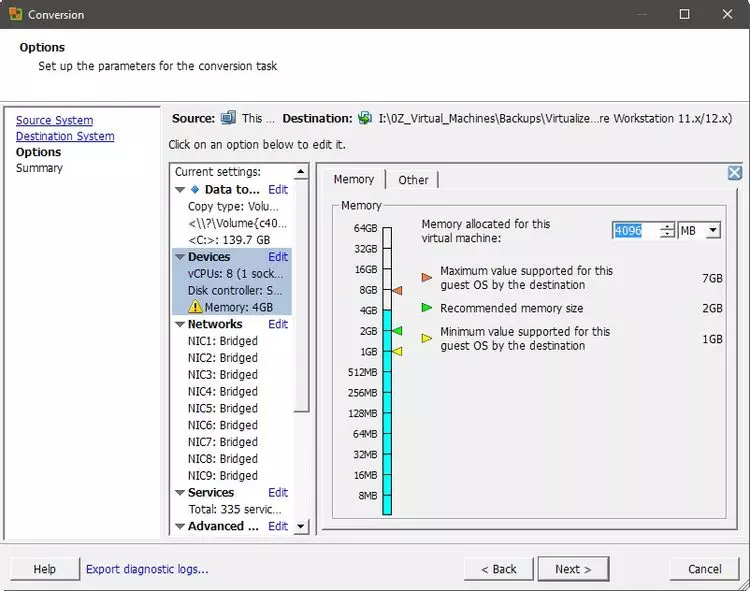 Fa'apipi'i lau Pupuni ile VM Fa'atasi ai ma le vCenter Converter Standalone a le VMWare 2693_11