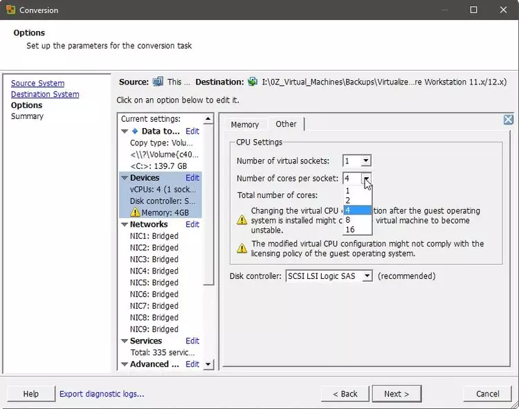 Fa'apipi'i lau Pupuni ile VM Fa'atasi ai ma le vCenter Converter Standalone a le VMWare 2693_12