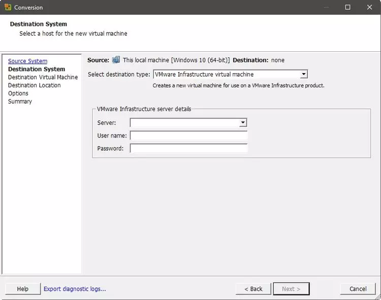 Fa'apipi'i lau Pupuni ile VM Fa'atasi ai ma le vCenter Converter Standalone a le VMWare 2693_5