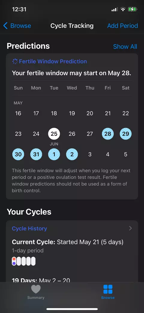 Kuidas jälgida oma menstruaaltsüklit oma iPhone'i terviserakendusega 27123_9
