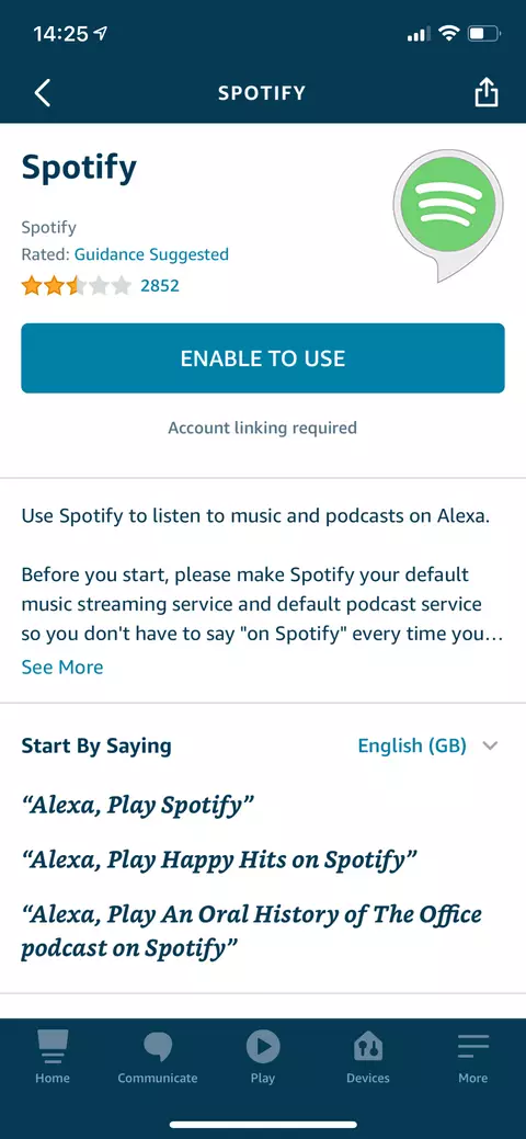 Spotify ကို Alexa နှင့် ချိတ်ဆက်နည်းနှင့် သင်၏ Echo တွင် တေးဂီတဖွင့်နည်း 30369_7