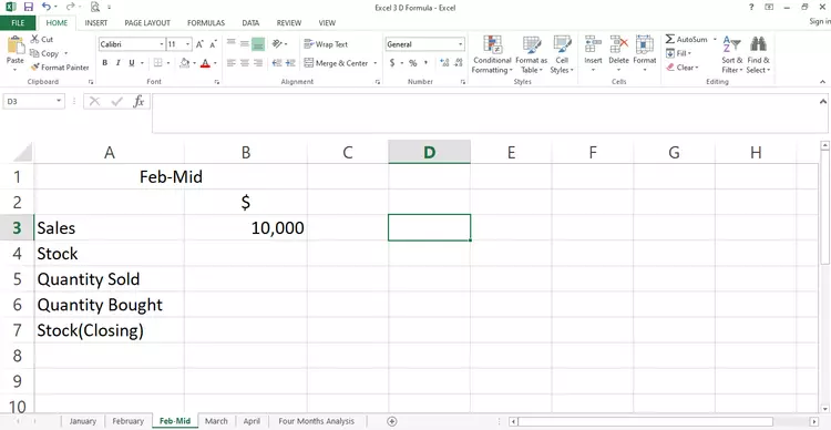 Hoe om data uit veelvuldige velle te konsolideer deur 3D-verwysings in Excel te gebruik 30408_11