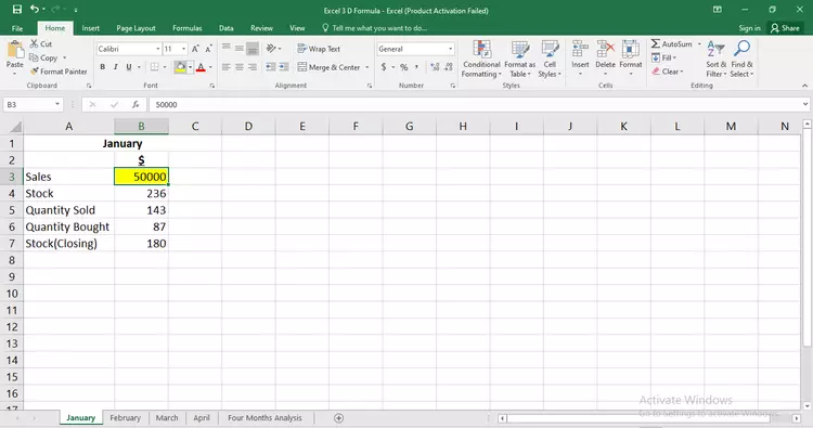 Hoe om data uit veelvuldige velle te konsolideer deur 3D-verwysings in Excel te gebruik 30408_2