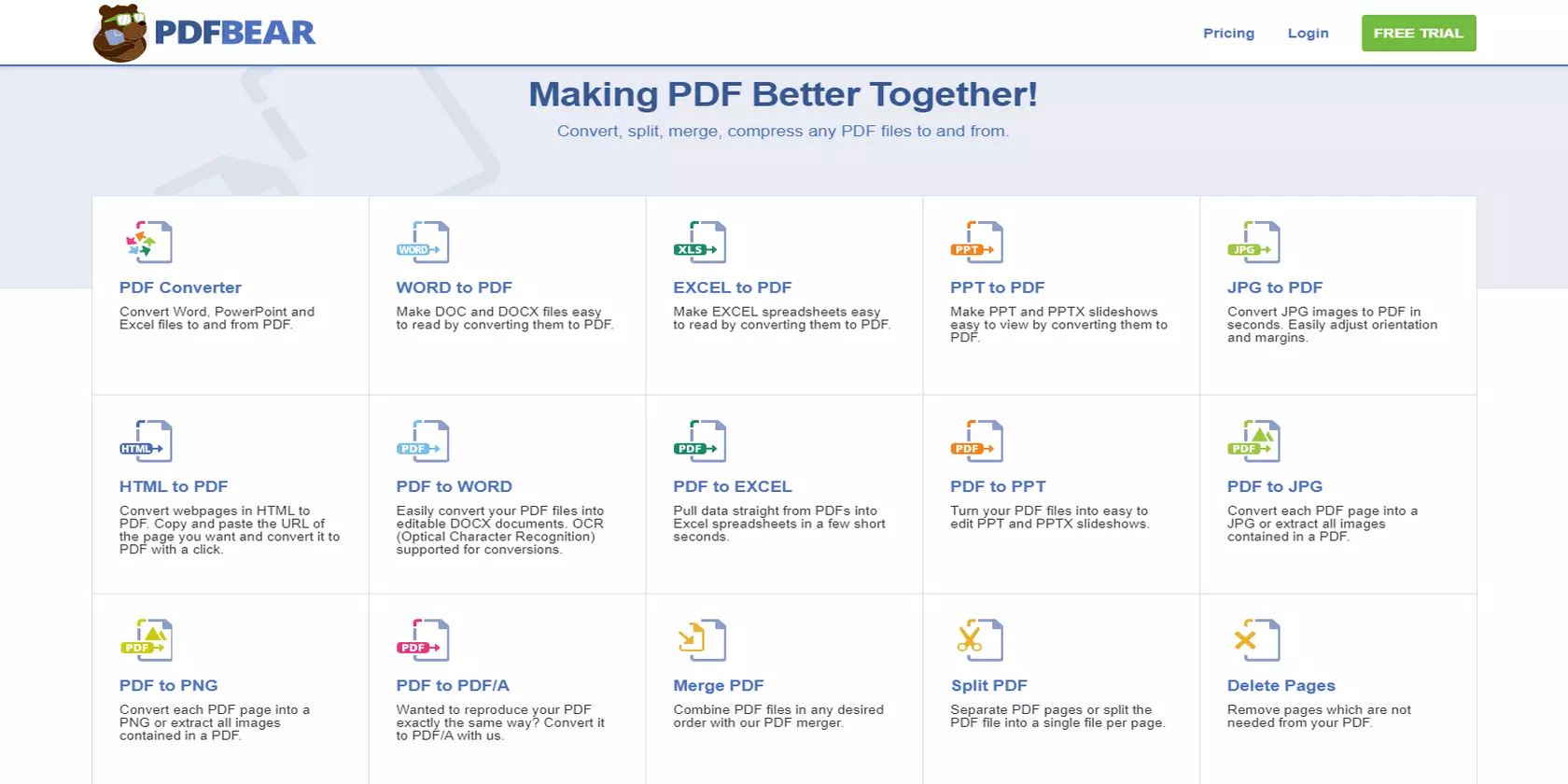 PDFBear bụ ihe ntụgharị PDF dị n'ịntanetị maka iji PDF mee ihe niile