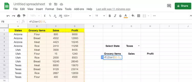 Kako koristiti funkciju FILTER u Google Sheets 32150_12