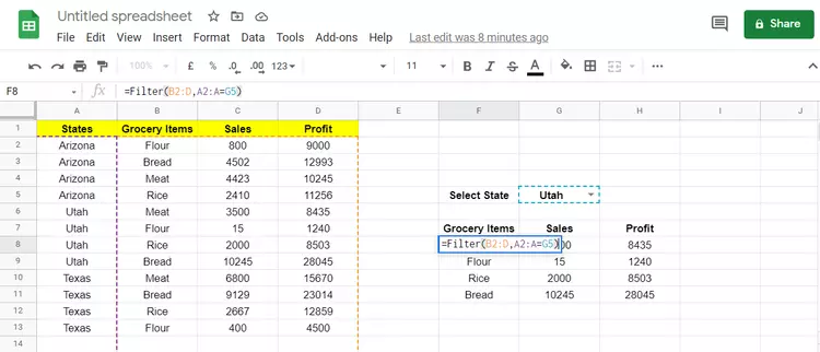 Kako koristiti funkciju FILTER u Google Sheets 32150_16