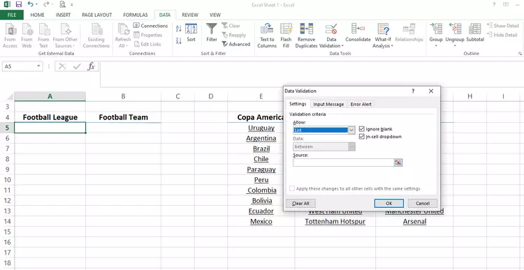 Ki jan yo kreye plizyè lis depandan depandan nan Excel 32551_4