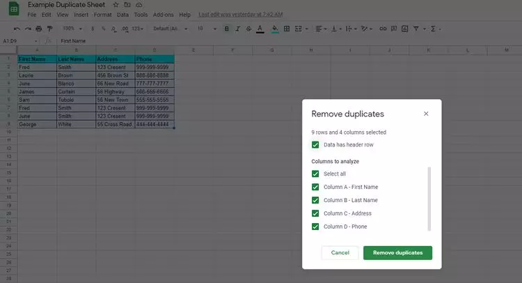 4 manieren om duplicaten in Google Spreadsheets te verwijderen 33286_3