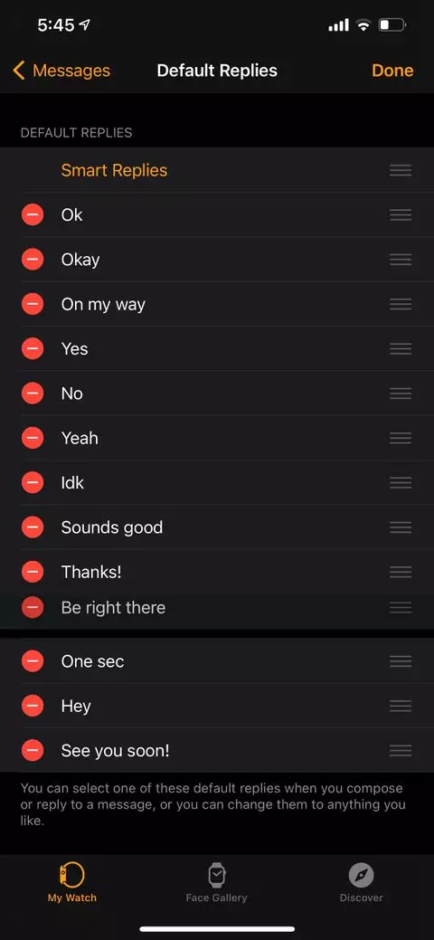 ആപ്പിൾ വാച്ചിൽ ഡിഫോൾട്ട് സന്ദേശ മറുപടികൾ എങ്ങനെ ഇഷ്ടാനുസൃതമാക്കാം, ഉപയോഗിക്കും 34495_10