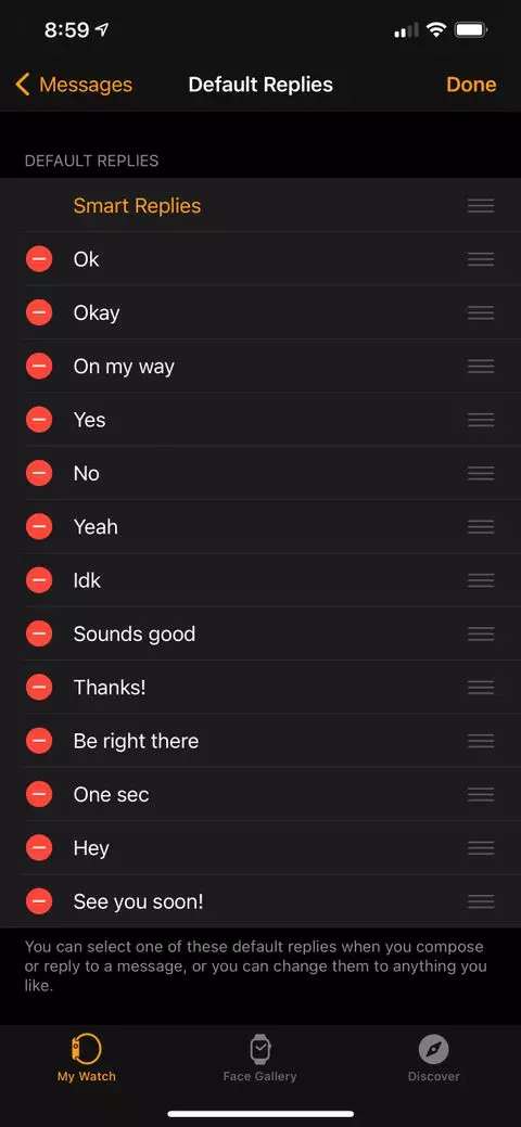 Hoe u standaard berichtantwoorden op Apple Watch kunt aanpassen en gebruiken 34495_13