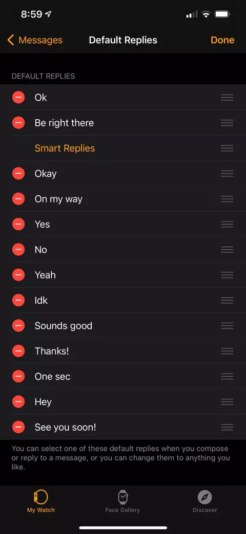 Hoe u standaard berichtantwoorden op Apple Watch kunt aanpassen en gebruiken 34495_14