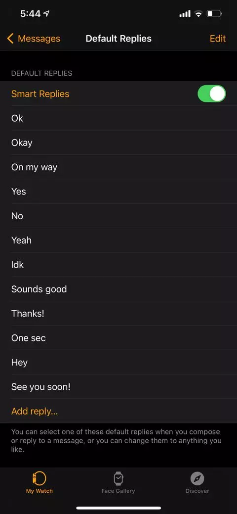 Hoe u standaard berichtantwoorden op Apple Watch kunt aanpassen en gebruiken 34495_7
